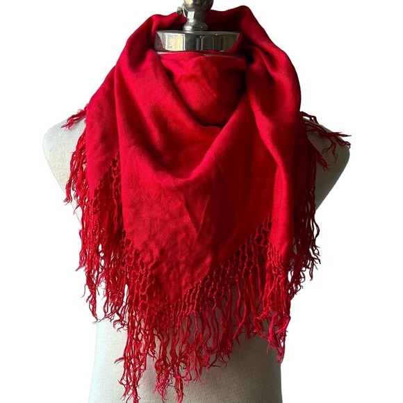Accessories | Vintage Red Fringe Square Scarf | Poshmark